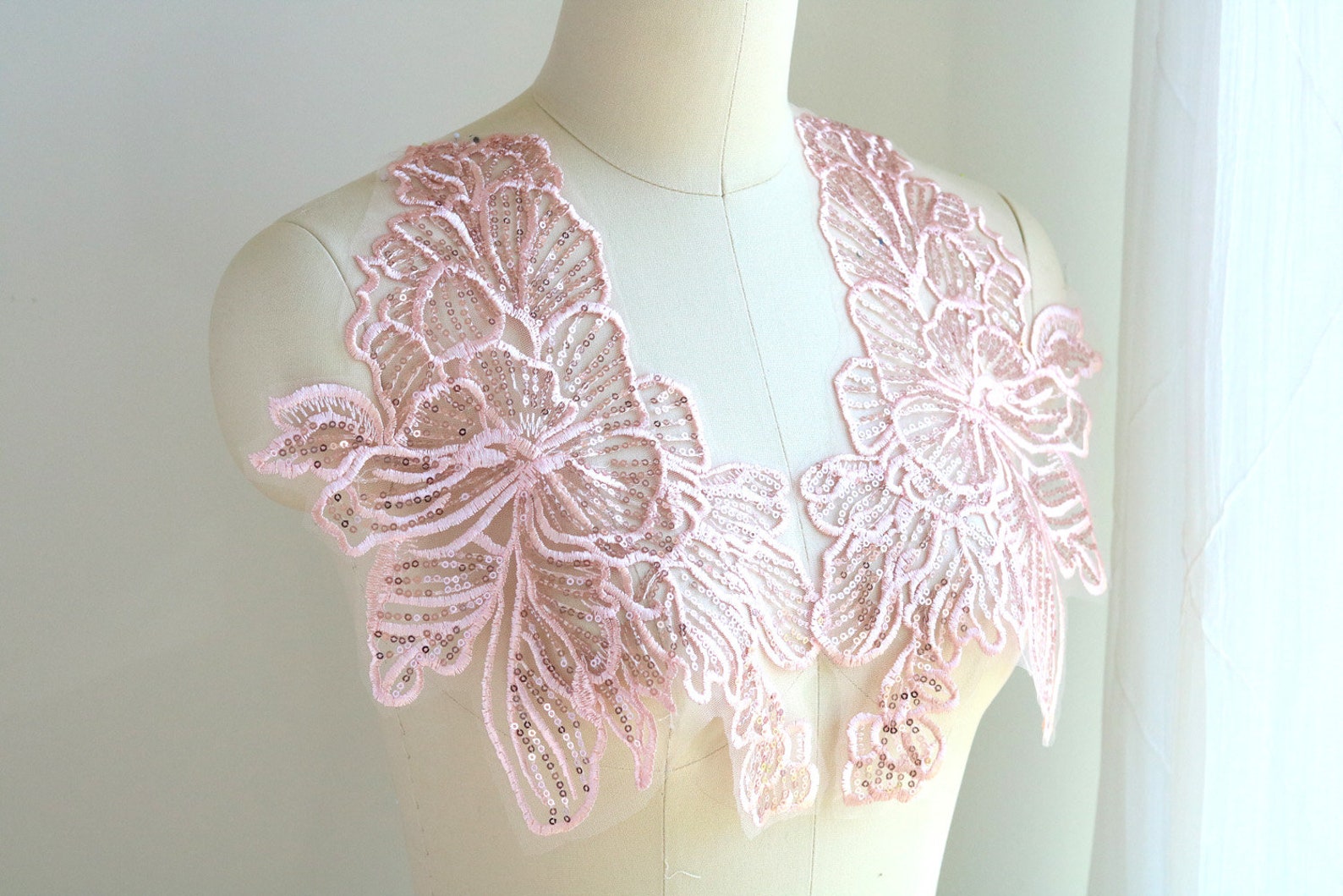 Rose Champagne Sequin Lace Applique Rose Pink Dancing Costume | Etsy