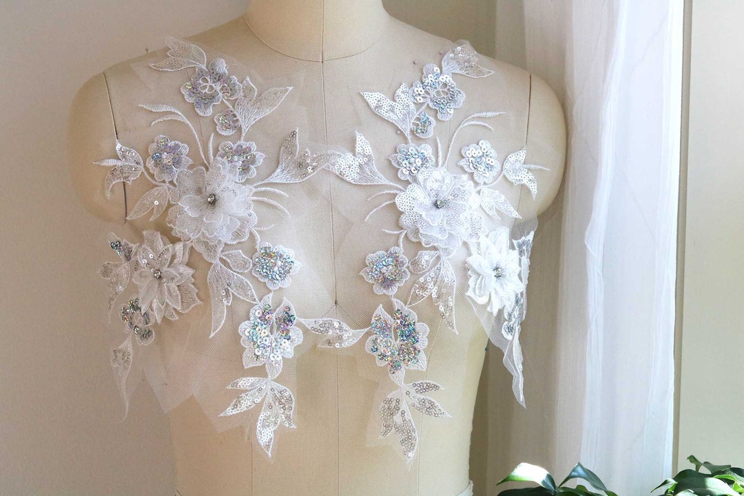 WHITE and SILVER Motif Appliqué With Sparkling Sequins and Bling ...