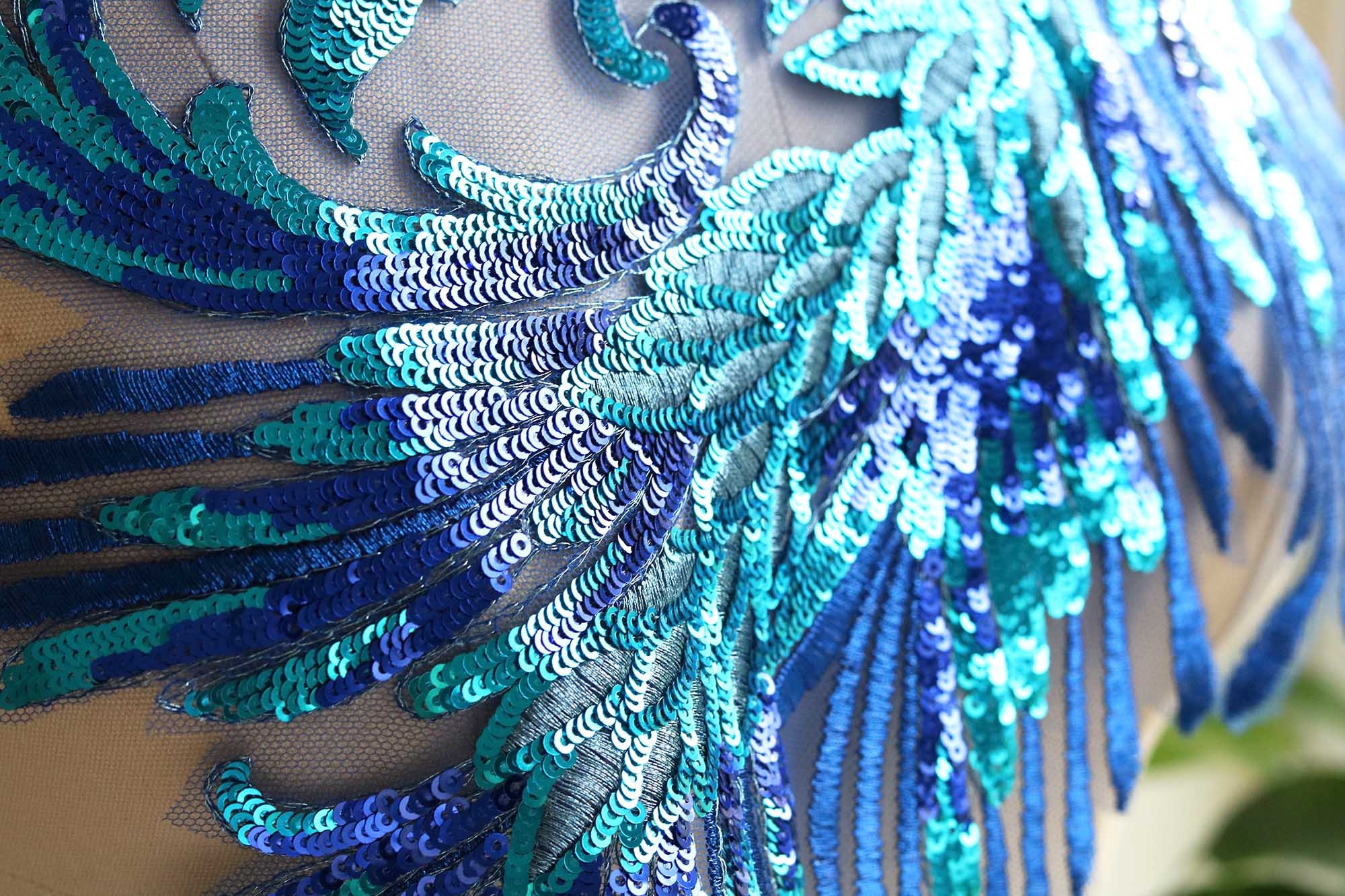 TURQUOISE BLUE Phoenix Shiny Sequin Lace Applique for Dance Costume ...