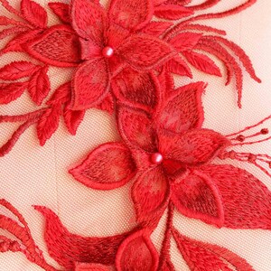 A089-e Bright Red 3D Beaded Lace Applique With Pearl for - Etsy