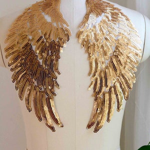 A171-c Large Gold Wing Appliqué Iron on Wings Pair Sequin - Etsy