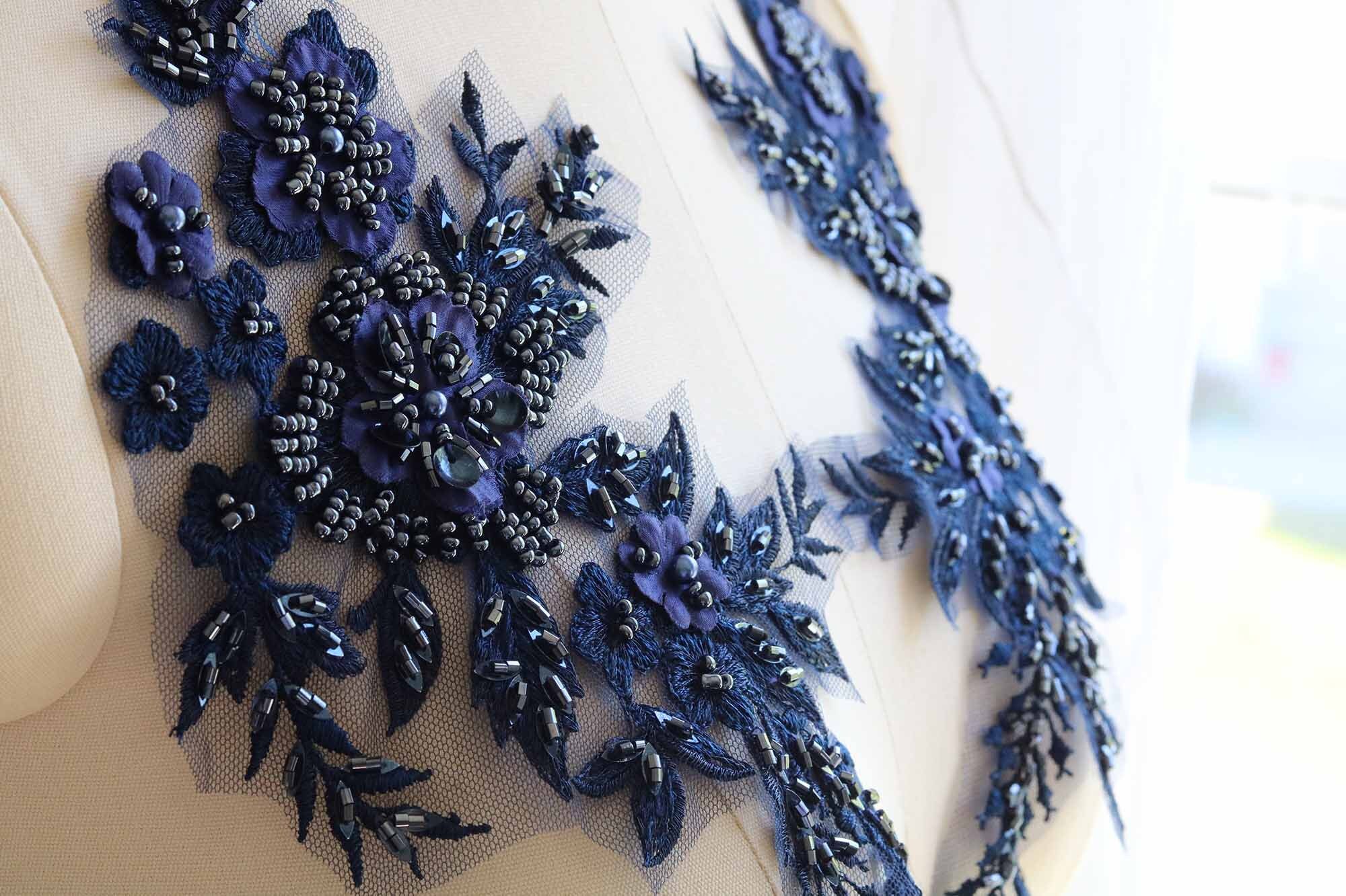 A011-N Navy Blue Lace Applique 3d Lace Applique Dancing | Etsy