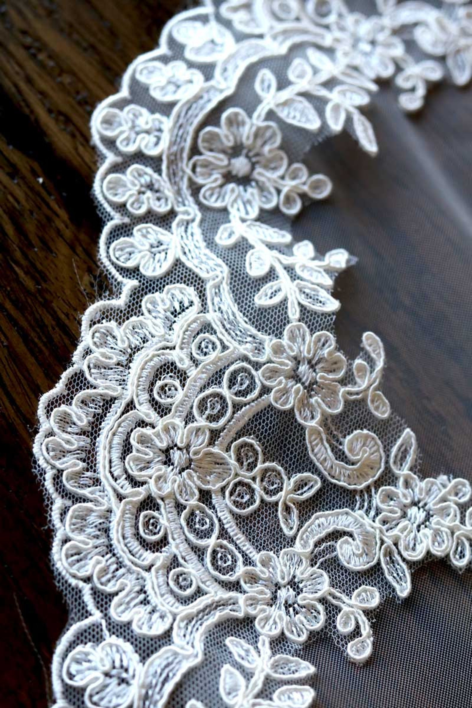 T029 4 Inches Ivory Bridal Veil Lace Trim Garter Lace | Etsy