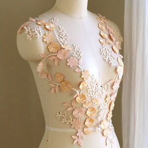 CHERRY BLOSSOM 3D Bodice Floral Design 2 Leaf Lace Applique, Peach ...