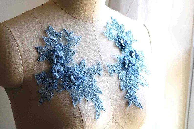 A189-j Sky Blue Lace Applique Lace Applique 3D Lace | Etsy