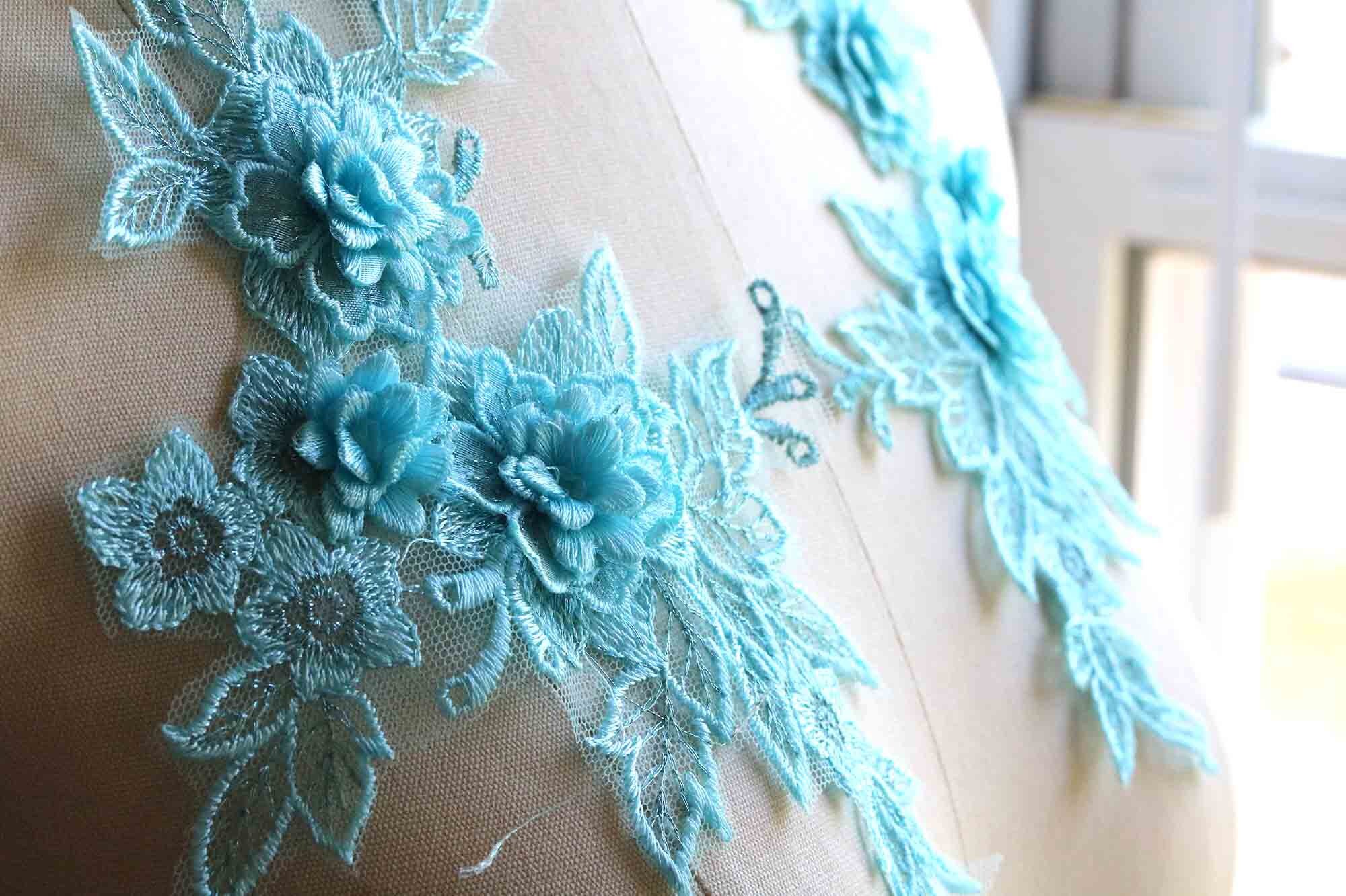 A189-f Aqua Blue Lace Applique Turquoise Lace Applique 3D - Etsy