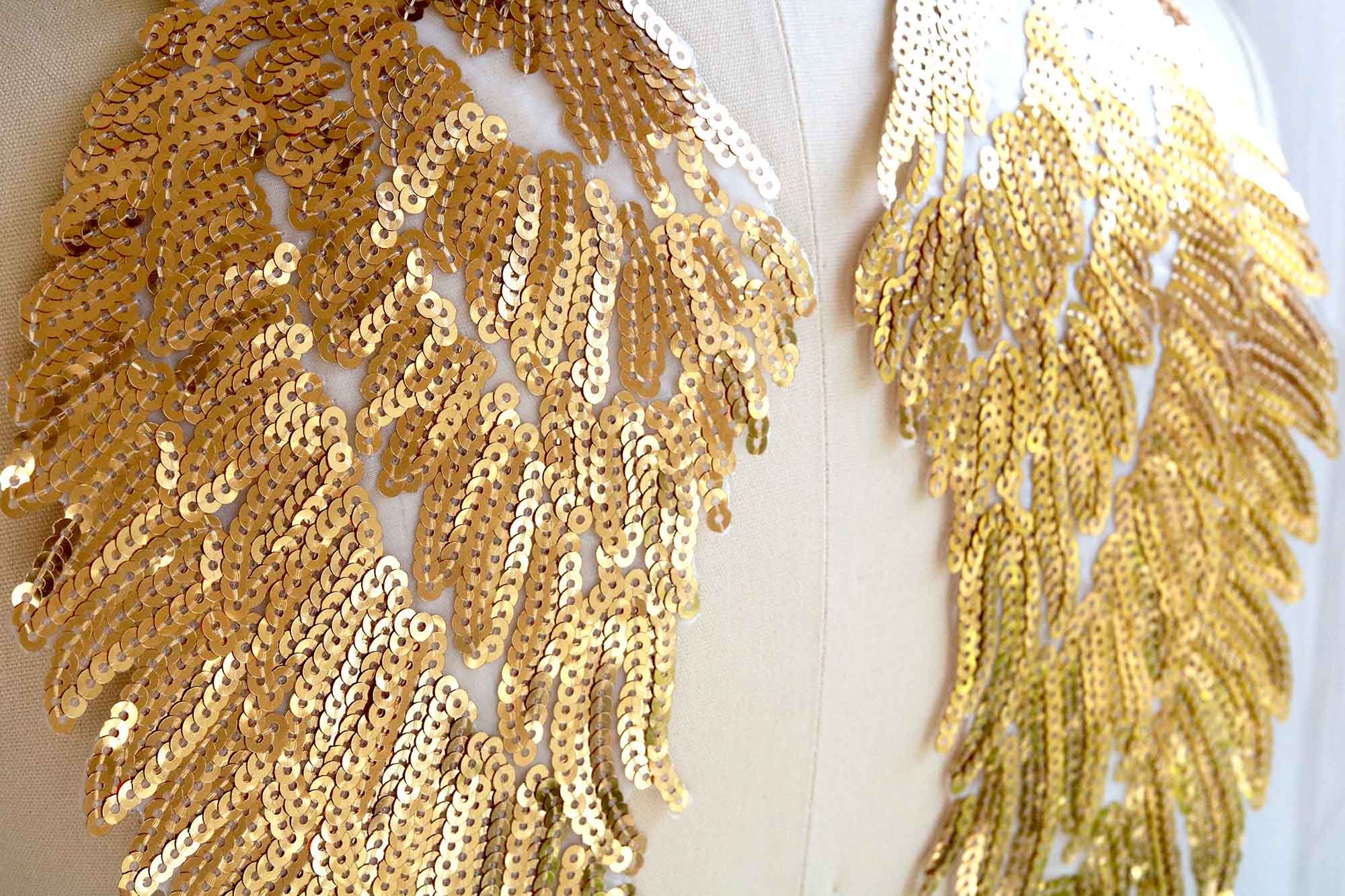 A171-c Large Gold Wing Appliqué Iron on Wings Pair Sequin - Etsy