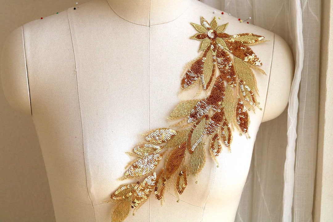 GOLD Phoenix Wing Sequin Lace Applique for Garments, Dancing Costume ...