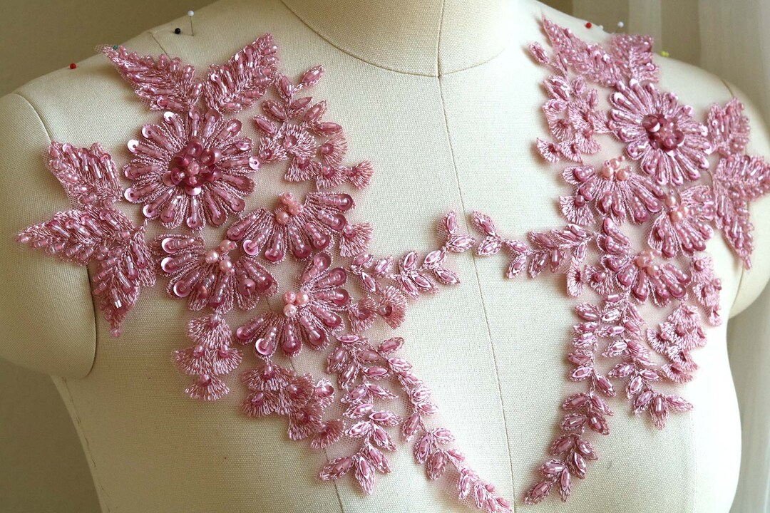 ROSE GOLD Hand Beaded Lace Applique With Sequin for Dancing Costumes ...