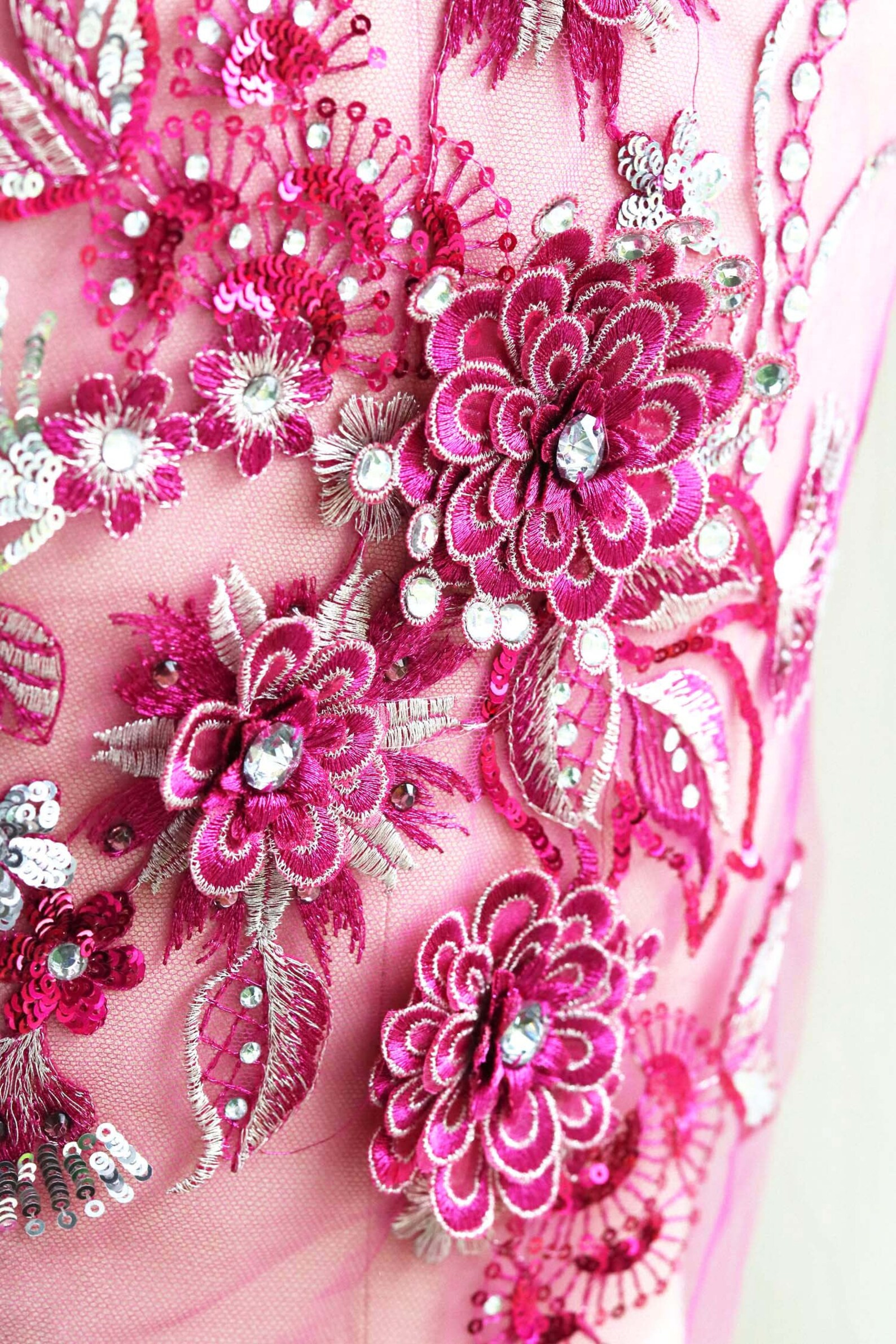 Large Crystal Lace Applique, Hot Pink 3D Flower Lace Applique, Fuchsia ...