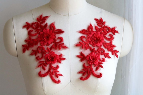 A149-c Pair Lace Applique Red 3D Lace Appliqué Lyrical | Etsy
