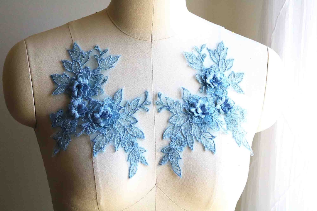 A189-j Sky Blue Lace Applique, Lace Applique, 3D Lace Applique ...