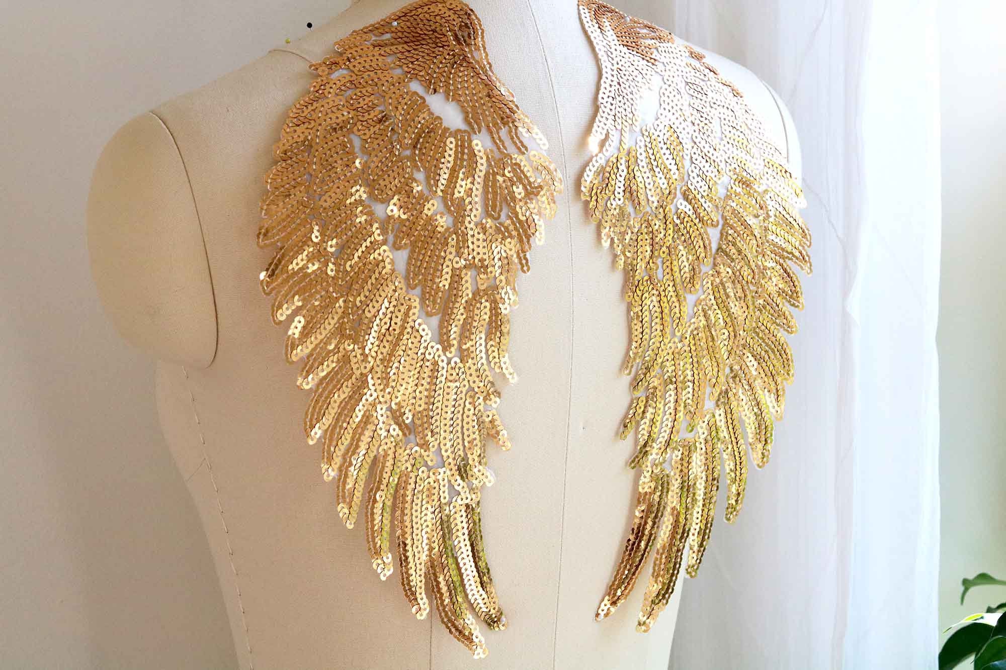 A171-c Large Gold Wing Appliqué Iron on Wings Pair Sequin - Etsy