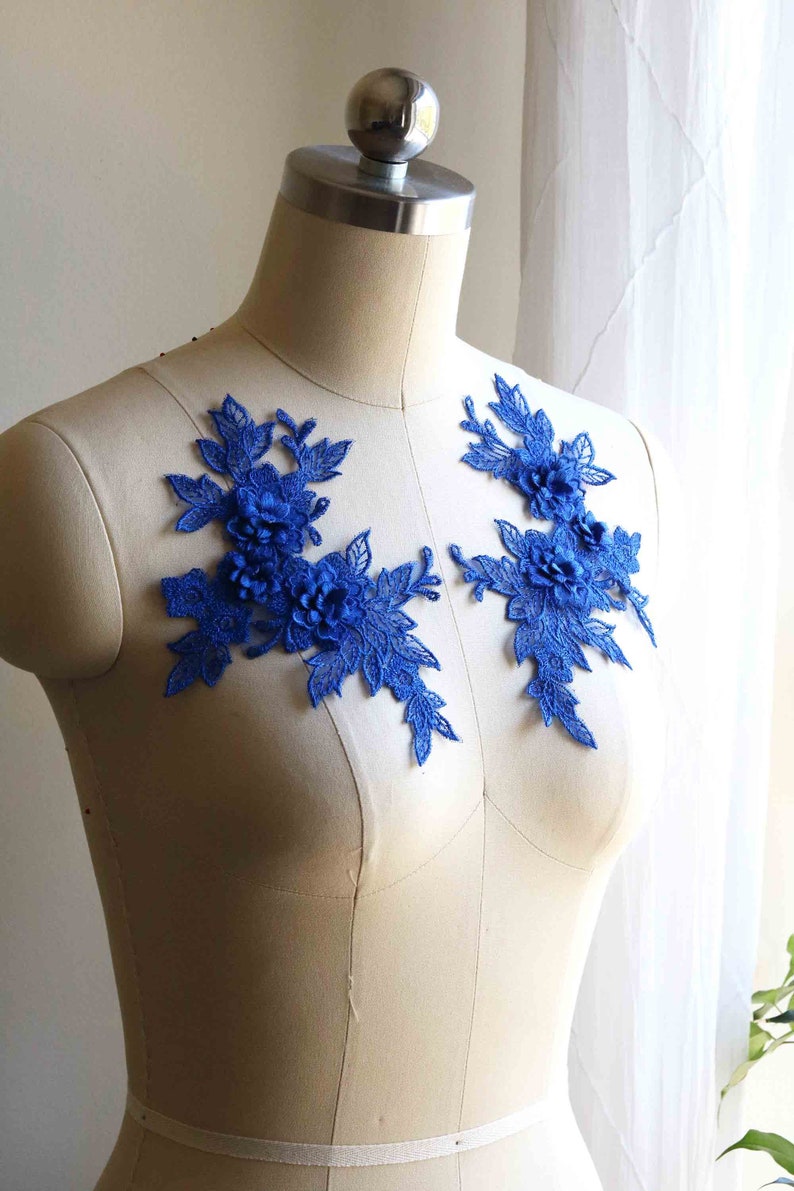 A189-e Royal Blue Lace Applique Lace Applique 3D Lace | Etsy