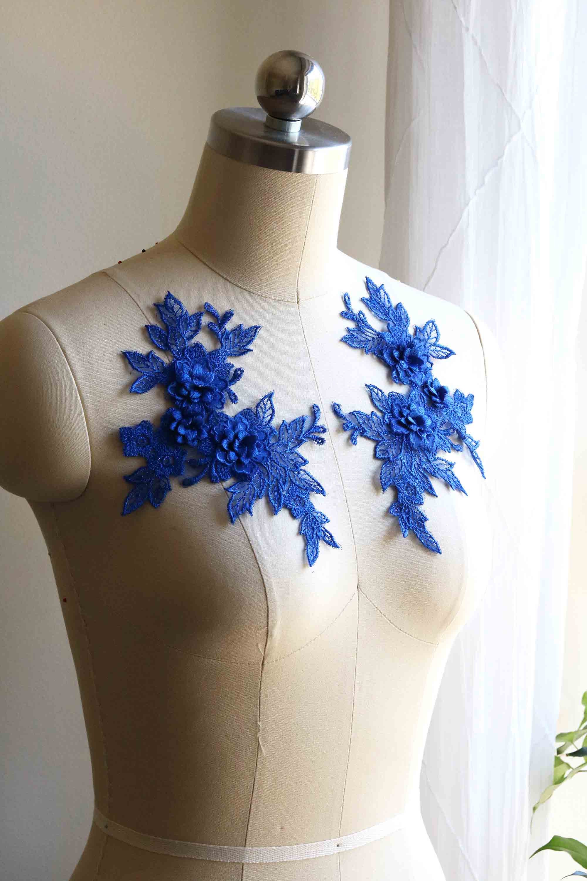 A189-e Royal Blue Lace Applique Lace Applique 3D Lace | Etsy