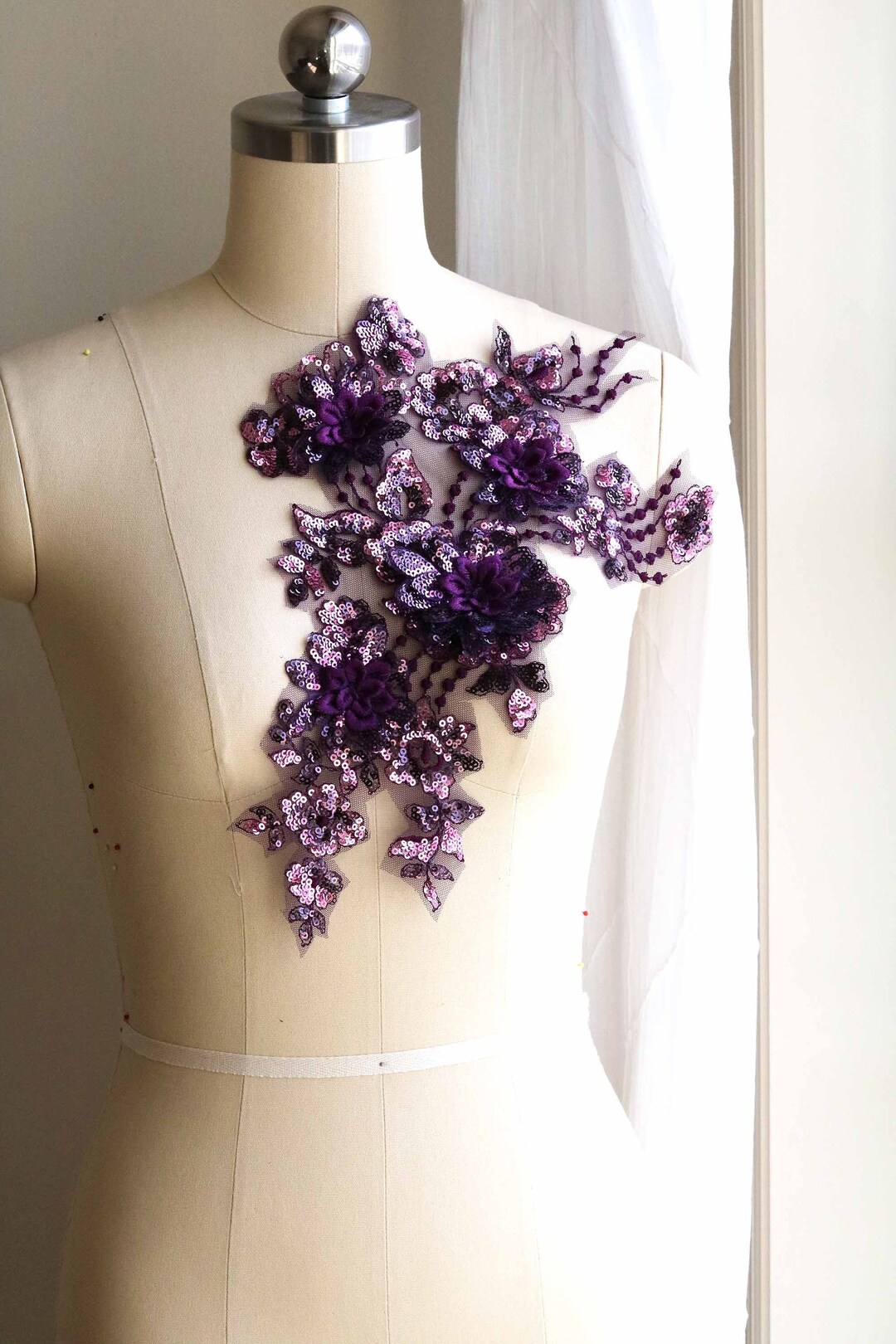 A218-h Purple Sequin Lace Applique 3d Flower Lace Applique - Etsy