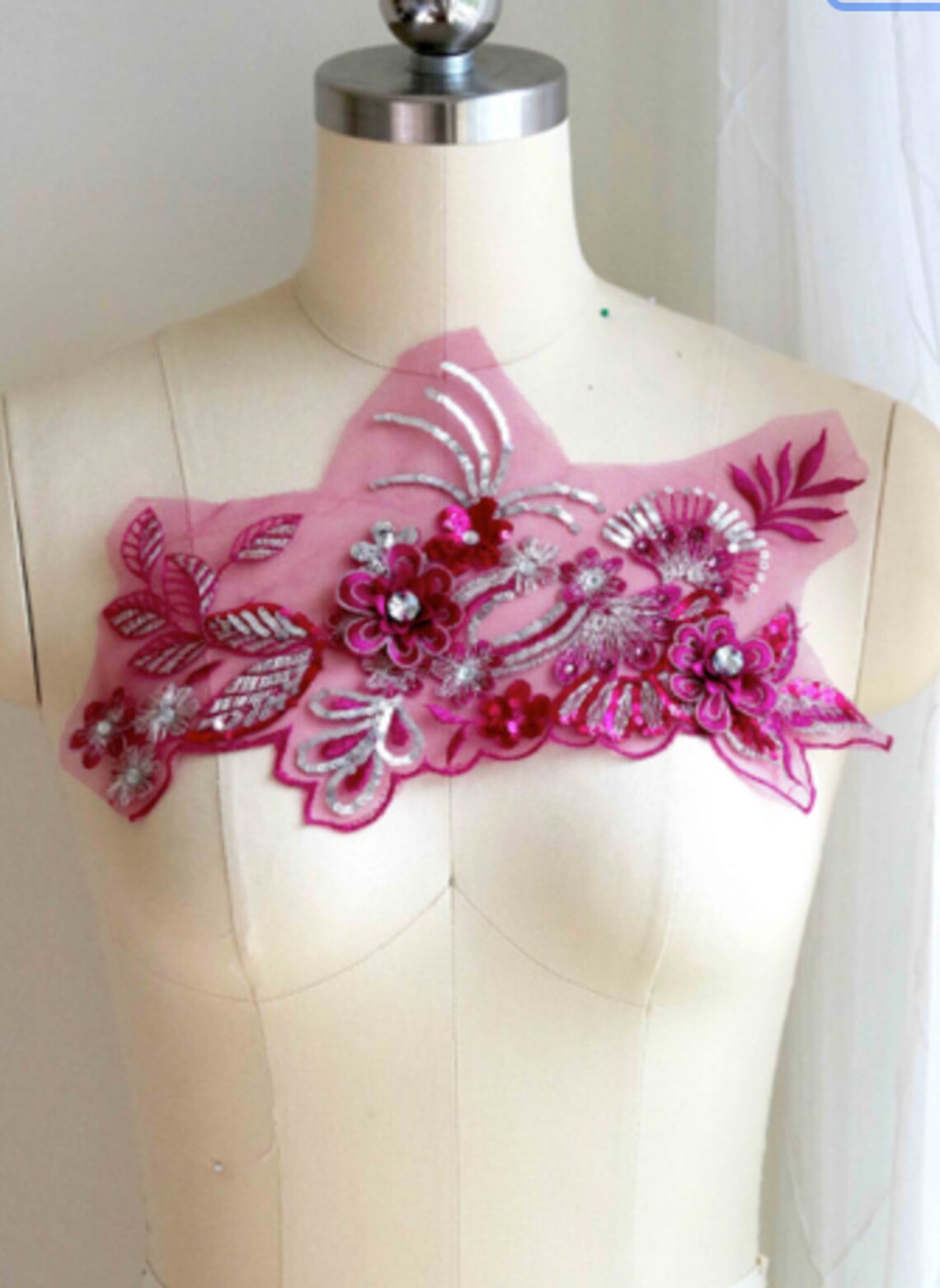 Large Crystal Lace Applique Hot Pink 3D Flower Lace Applique | Etsy