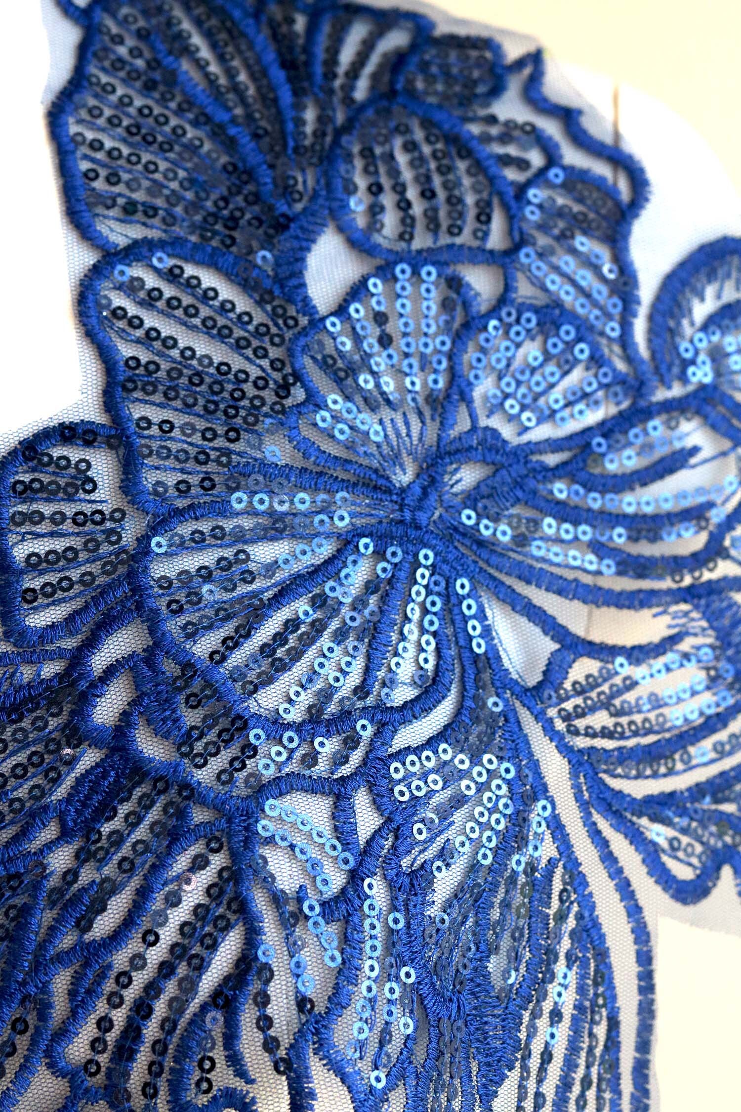 Navy Blue Sequin Lace Applique Blue Dancing Costume Lace | Etsy