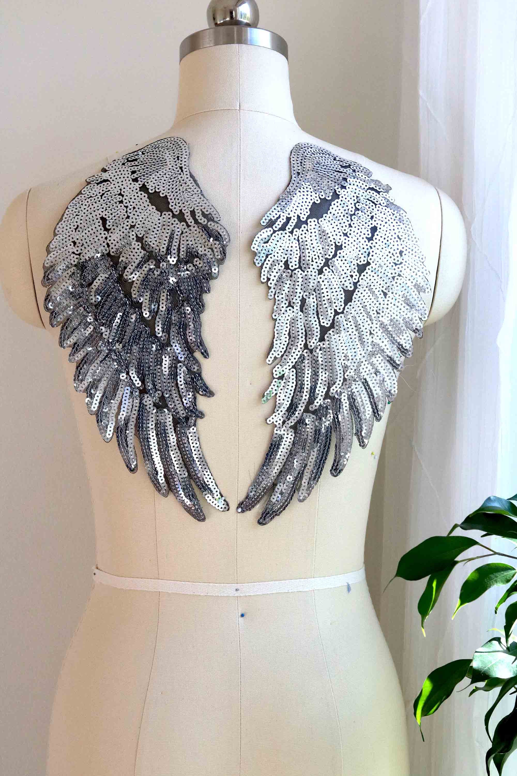 SILVER Angel Wing Patch Applique Pair, Large Wing Iron on Patch With ...