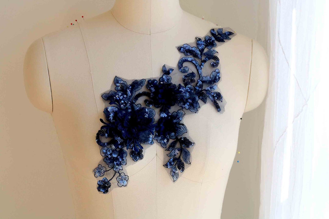NAVY BLUE Brilliant 3D Sequin Lace Applique, Sparkling Lace for Lyrical ...