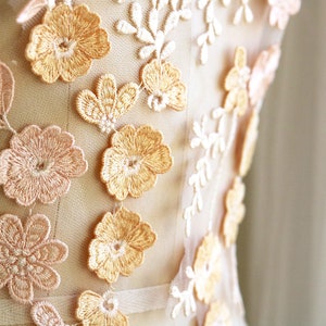 CHERRY BLOSSOM 3D Bodice Floral Design 2 Leaf Lace Applique, Peach ...