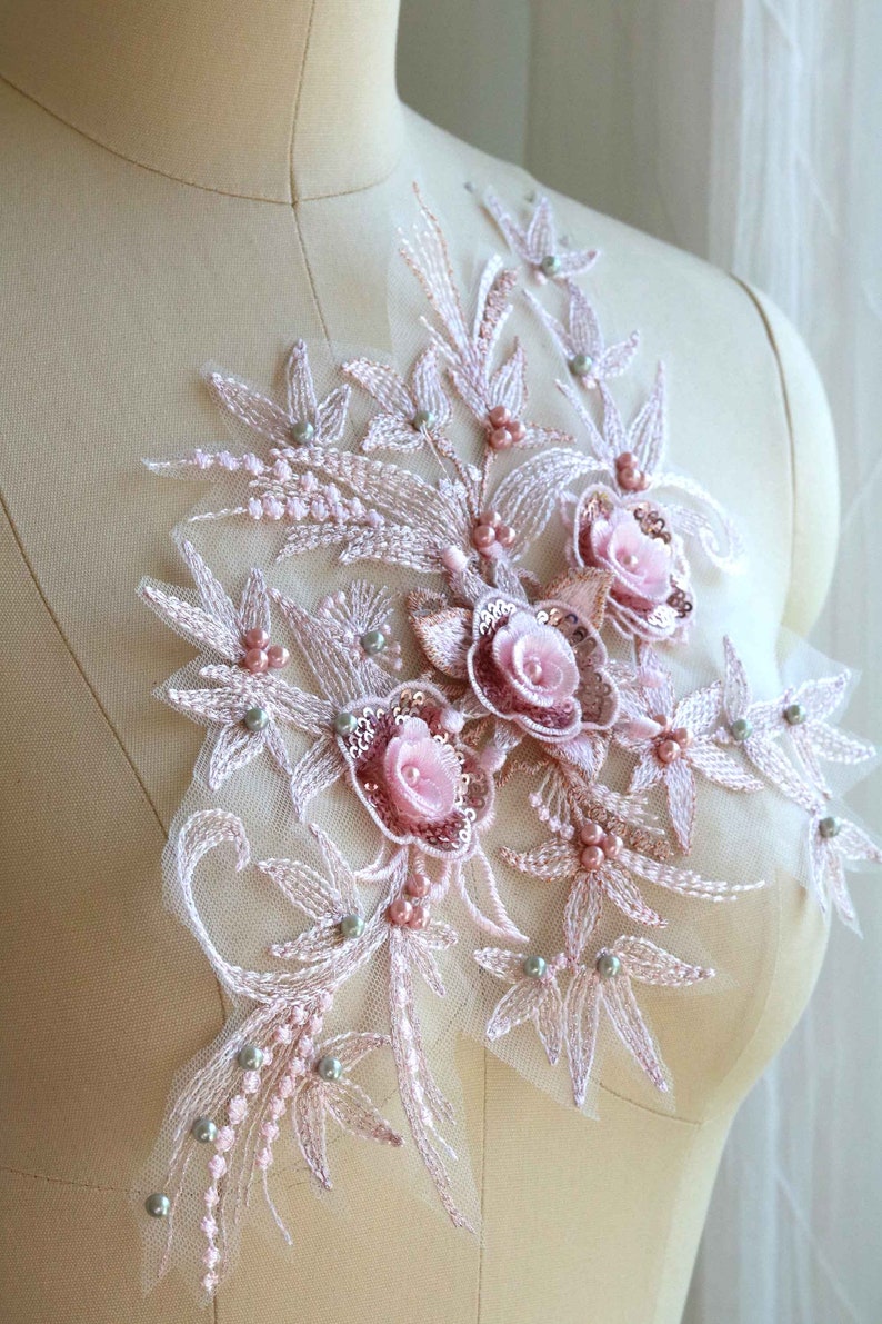 A160-d New Rose Gold Lace Appliqué Pink 3D Lace Applique | Etsy