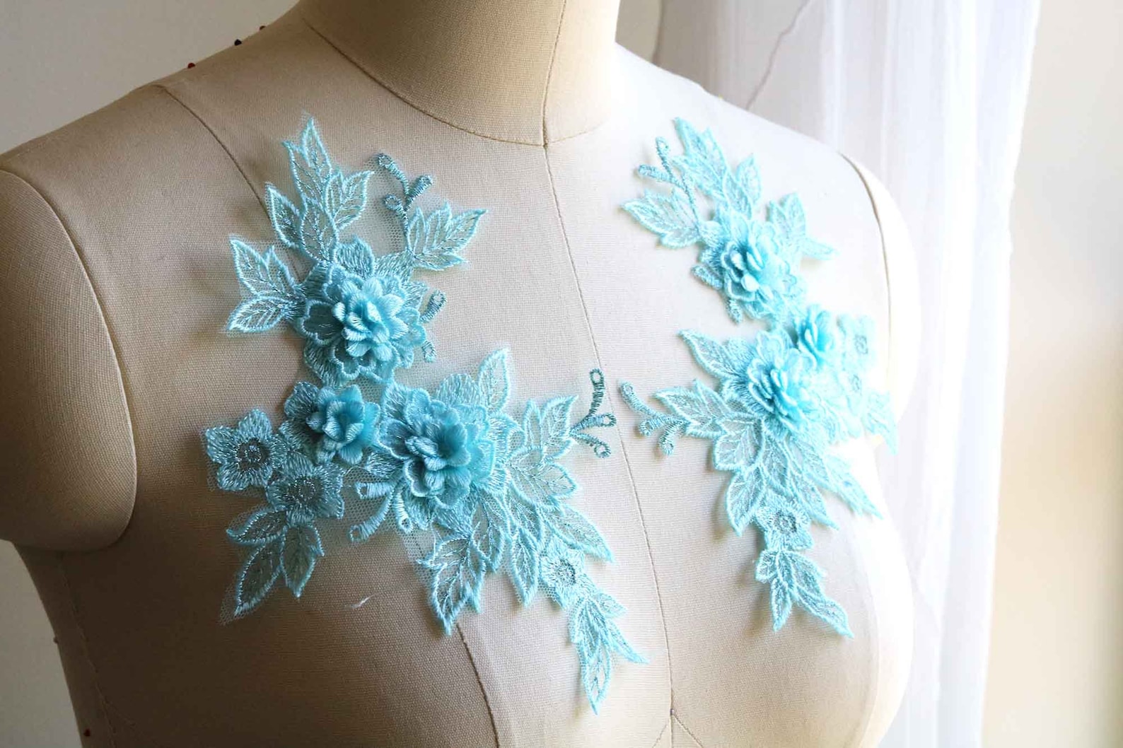 A189-f Aqua Blue Lace Applique Turquoise Lace Applique 3D | Etsy