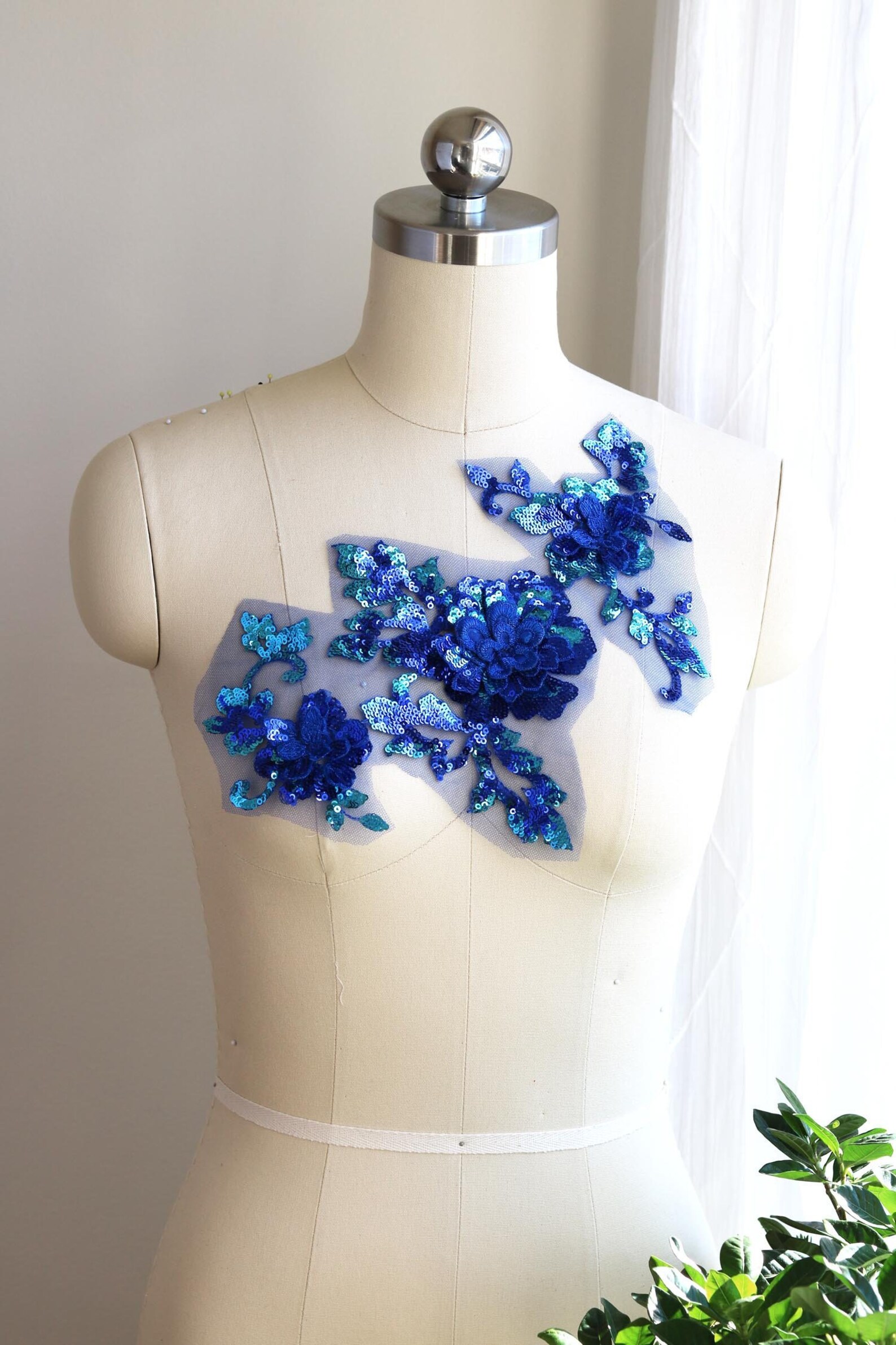 A100-L Royal Blue Turquoise Sequin 3D Lace Applique Dancing - Etsy