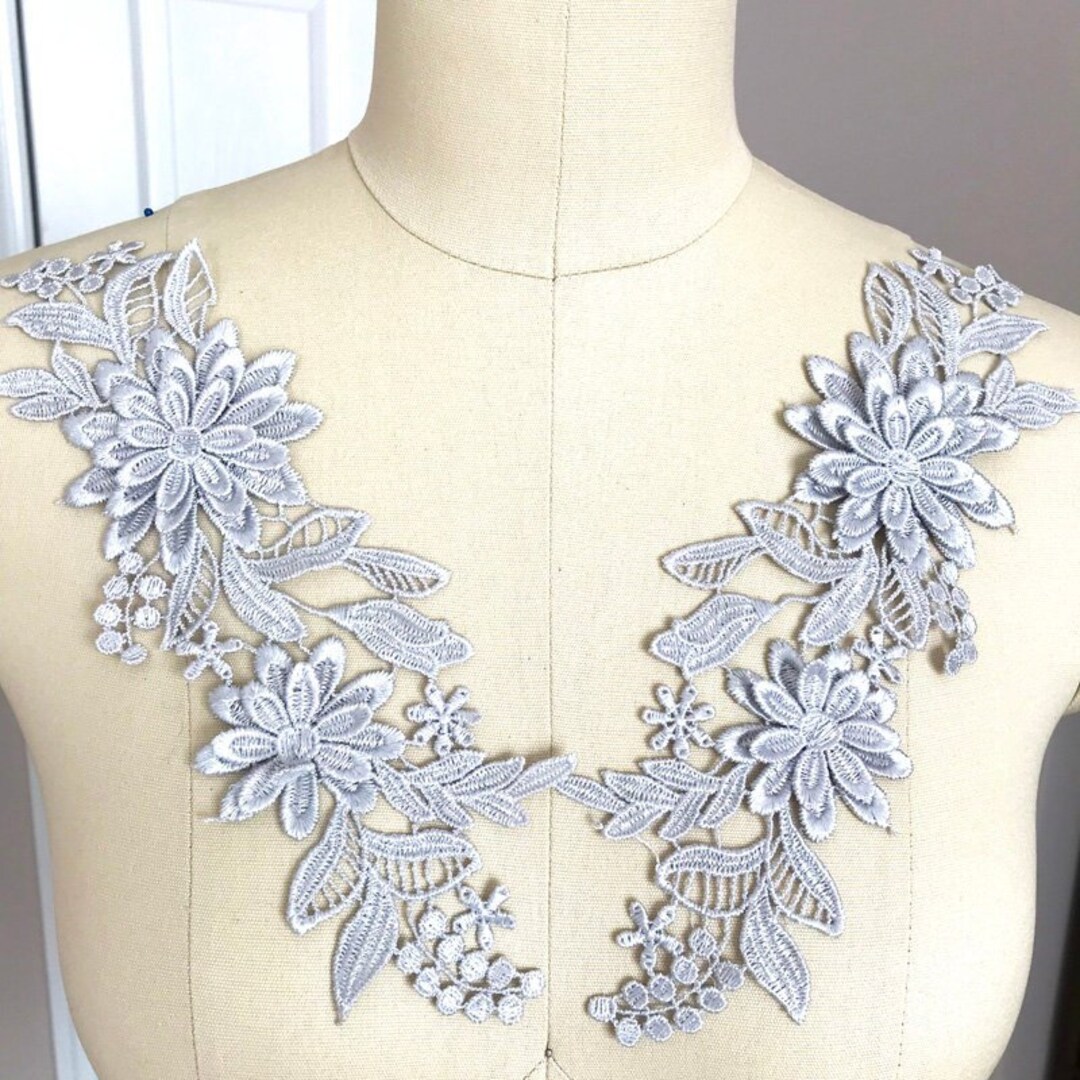 SILVER GRAY 3D Venice Lace Applique for Garments, Grey Dance Costume ...