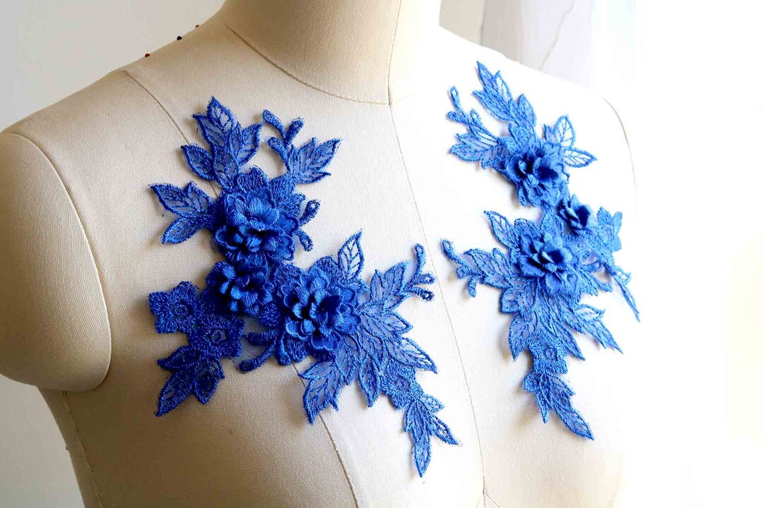 A189-e Royal Blue Lace Applique, Lace Applique, 3D Lace Applique ...