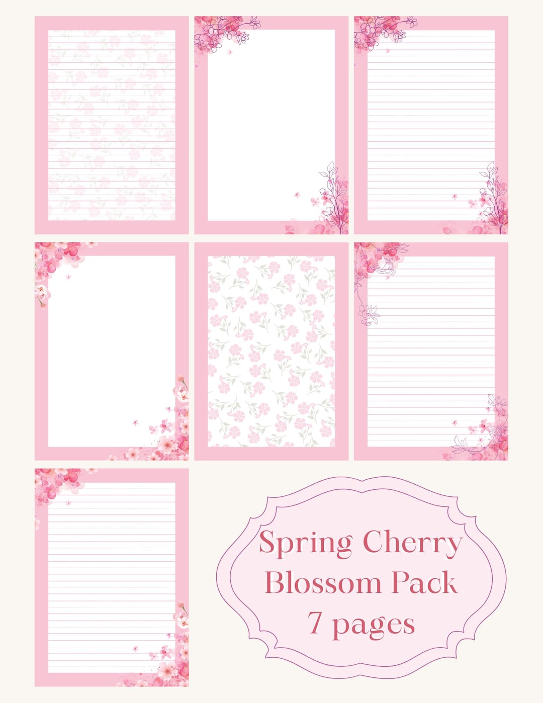 Cherry Blossom Stationery, Spring Floral Writing Paper (digital ...