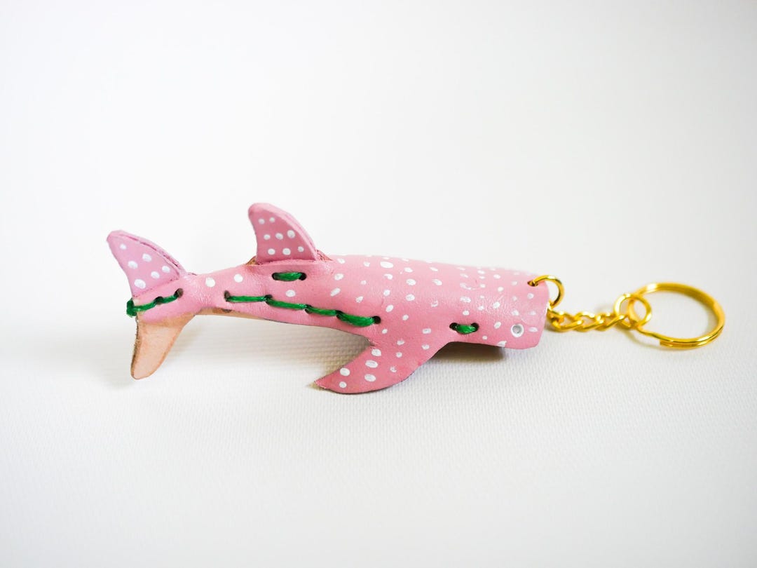 Pink Whale Shark Keychain With Green Thread - Fun Ocean Accessory ...