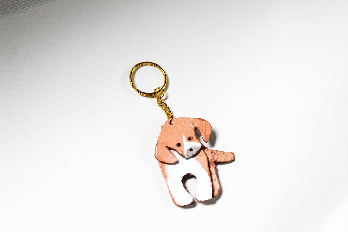 Custom Leather Dog Keychain Personalized Pet Gift Handmade Pet Portrait ...
