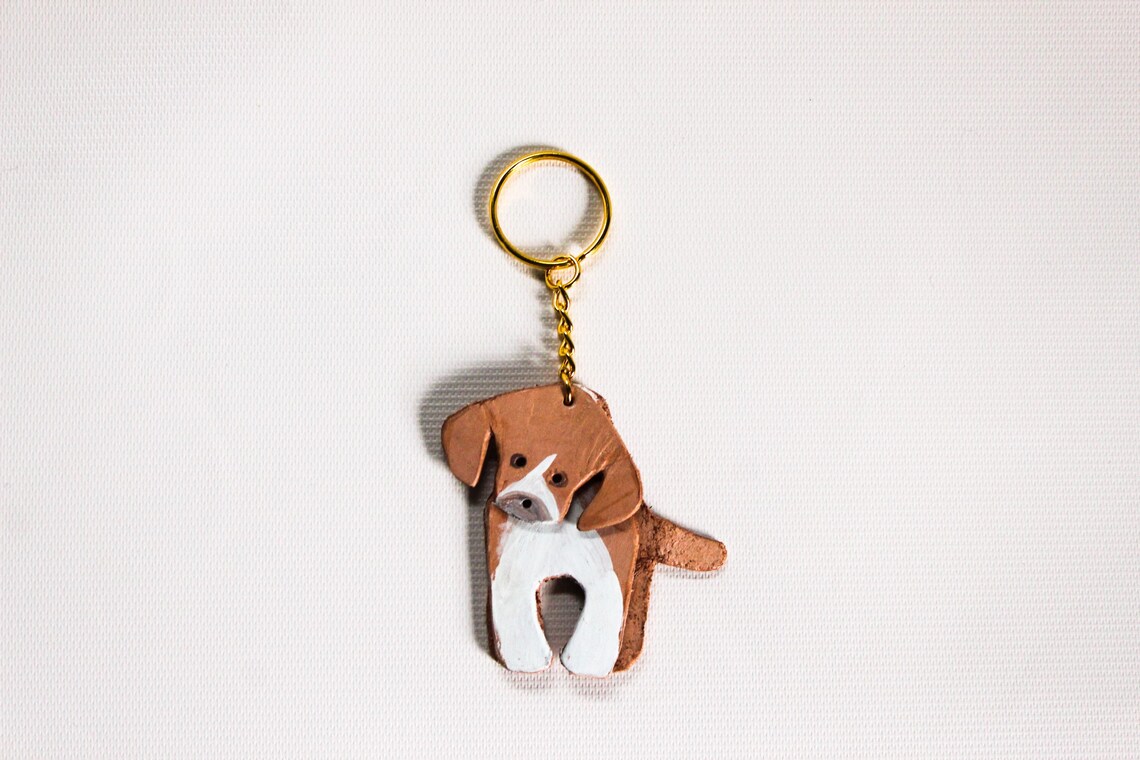 Custom Leather Dog Keychain Personalized Pet Gift Handmade Pet Portrait ...