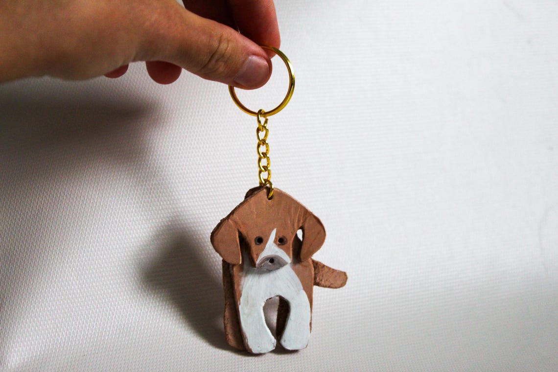 Custom Leather Dog Keychain Personalized Pet Gift Handmade Pet Portrait ...