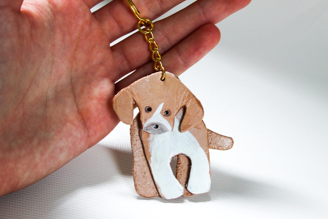 Custom Leather Dog Keychain Personalized Pet Gift Handmade Pet Portrait ...