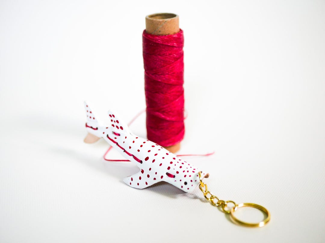 Handmade Lanyard Whale Shark Keychain: White and Red Leather Mini Whale ...