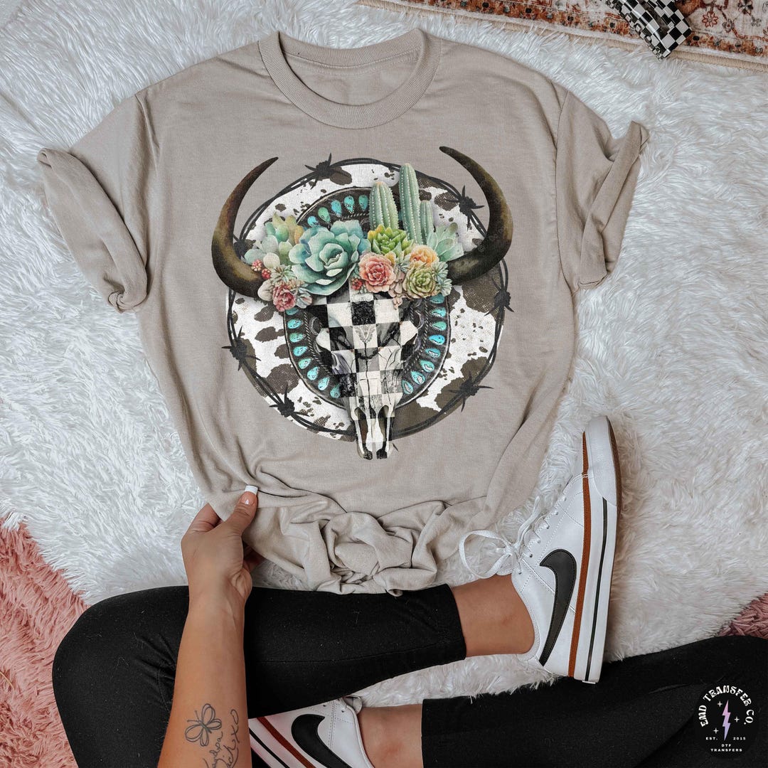 Western Turquoise Skull DTF Transfer Ready to Press Direct to Film Cold ...