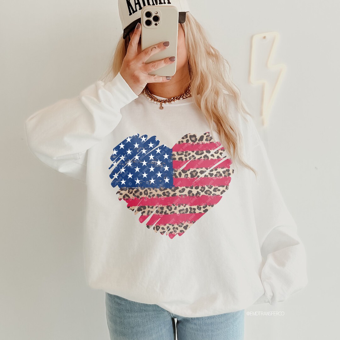 4th of July DTF TRANSFER Flag Heart Ready to Press Direct to Film Cold ...