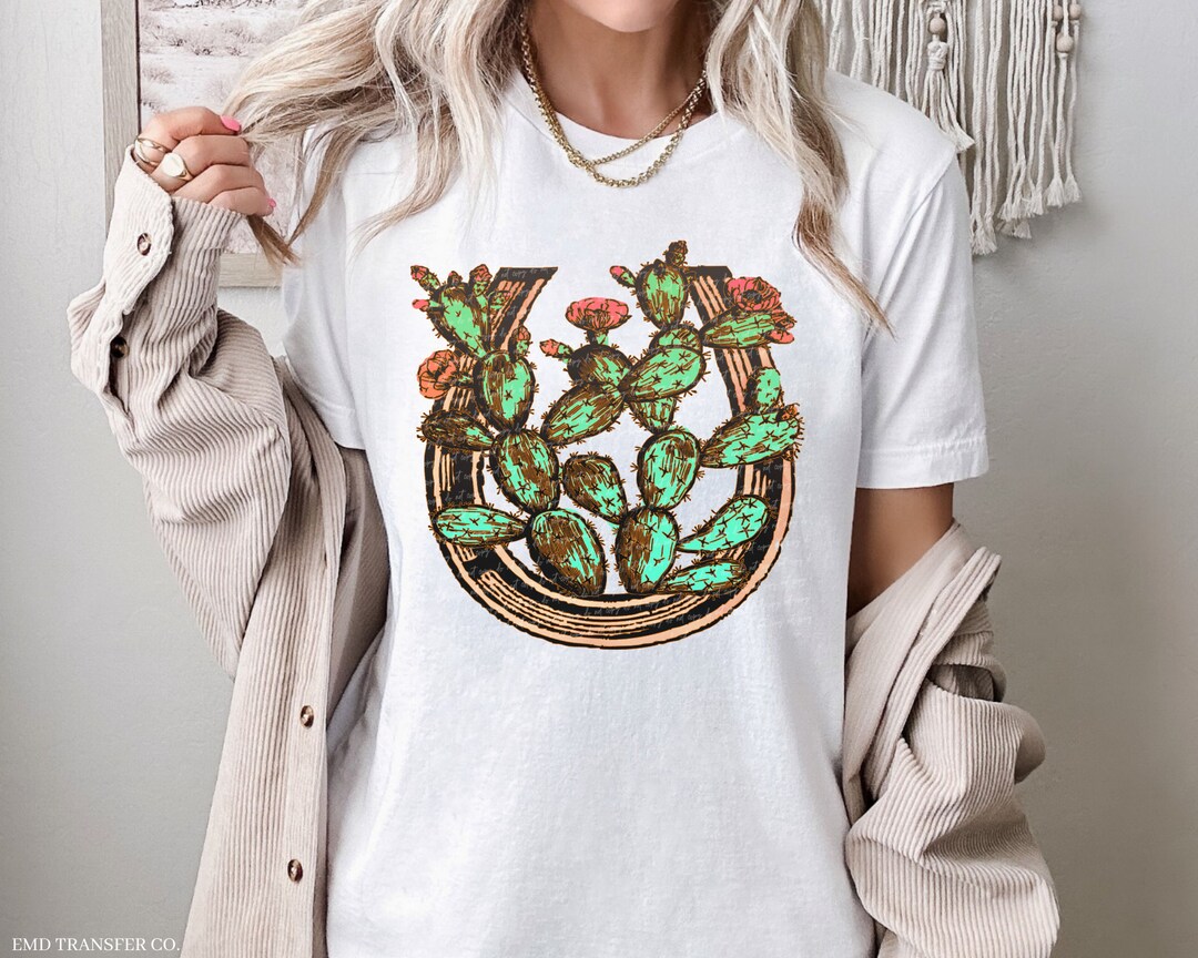 Western Cactus Horseshoe DTF Transfer Ready to Press - Etsy