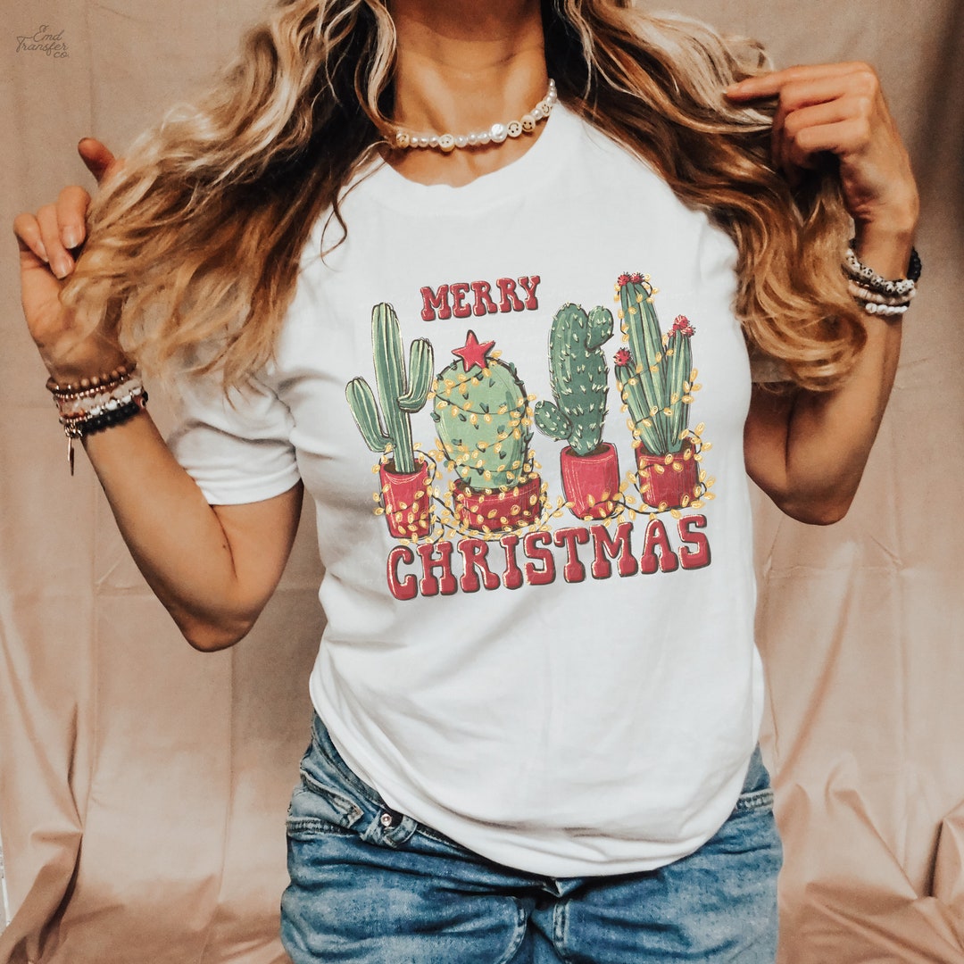 Merry Christmas Cactus DTF TRANSFER Ready to Press Direct to Film Cold ...