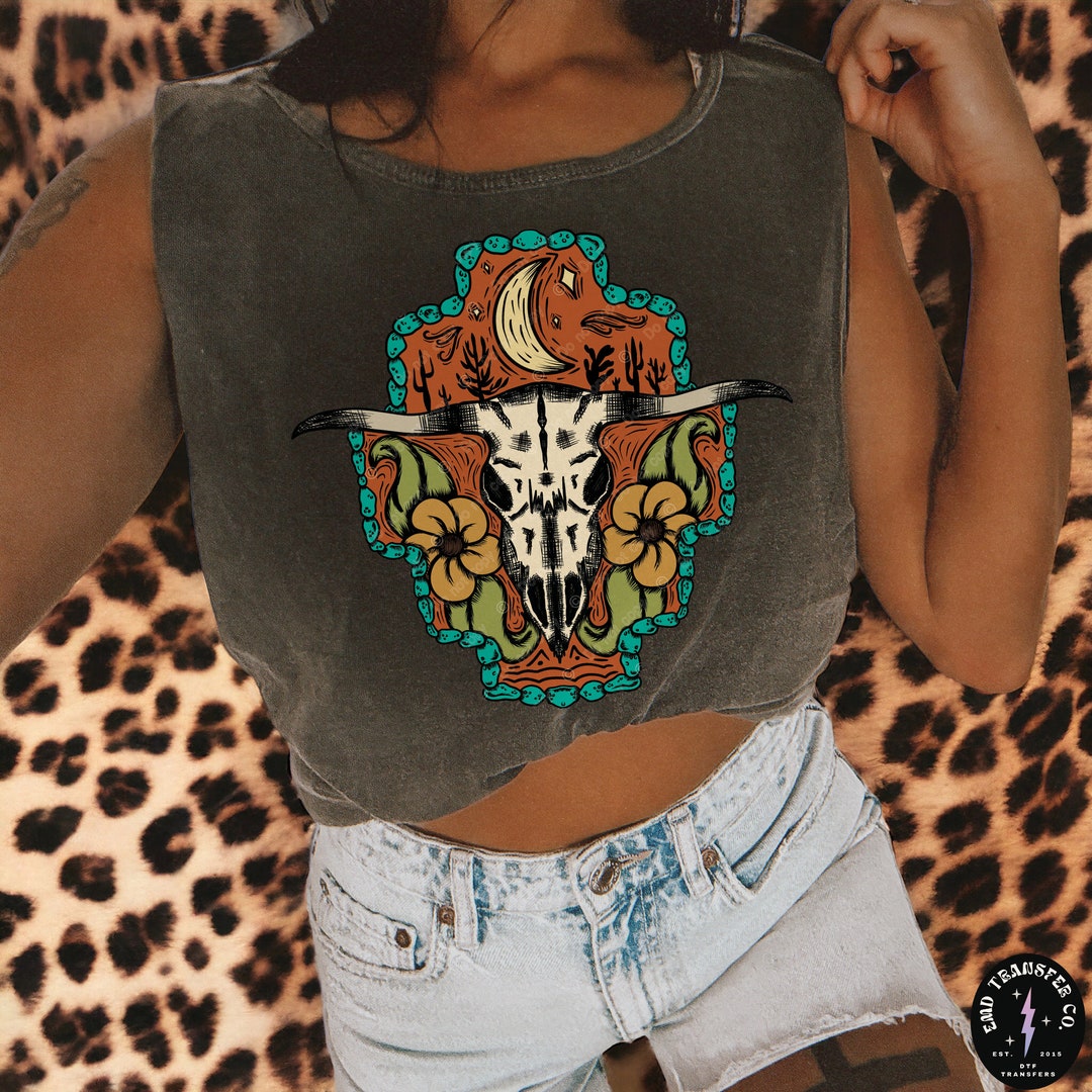 Western Desert Cow Skull DTF TRANSFER Ready to Press Direct to Film ...