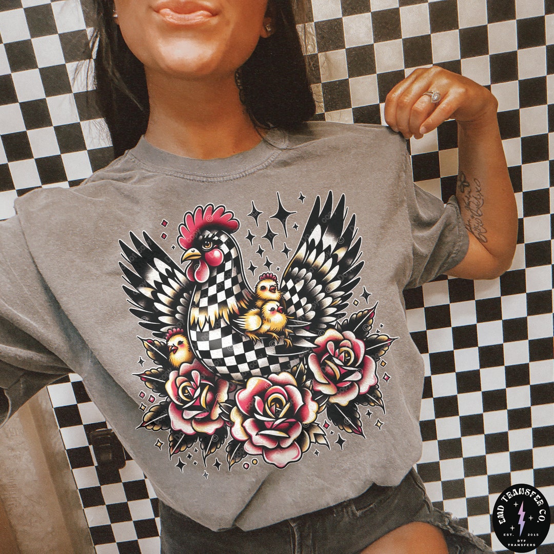 Checkered Chicken Boho DTF Transfer Ready to Press | Direct to Film ...