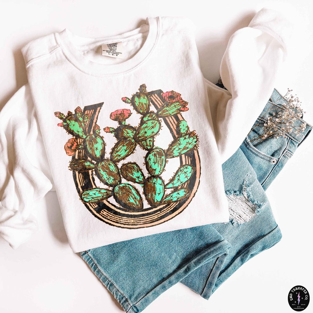 Western Cactus Horseshoe DTF Transfer Ready to Press Direct to Film ...