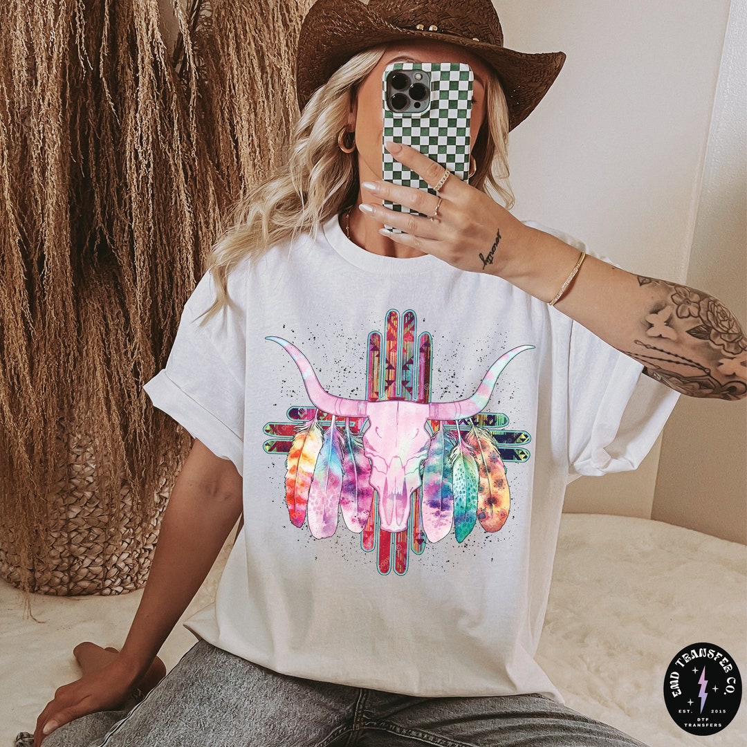 Western Aztec Skull DTF Transfer | Ready to Press | Direct to Film ...