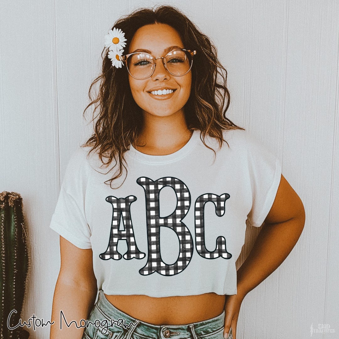 Custom Name Monogram DTF TRANSFER | Black White Gingham DTF Ready to ...