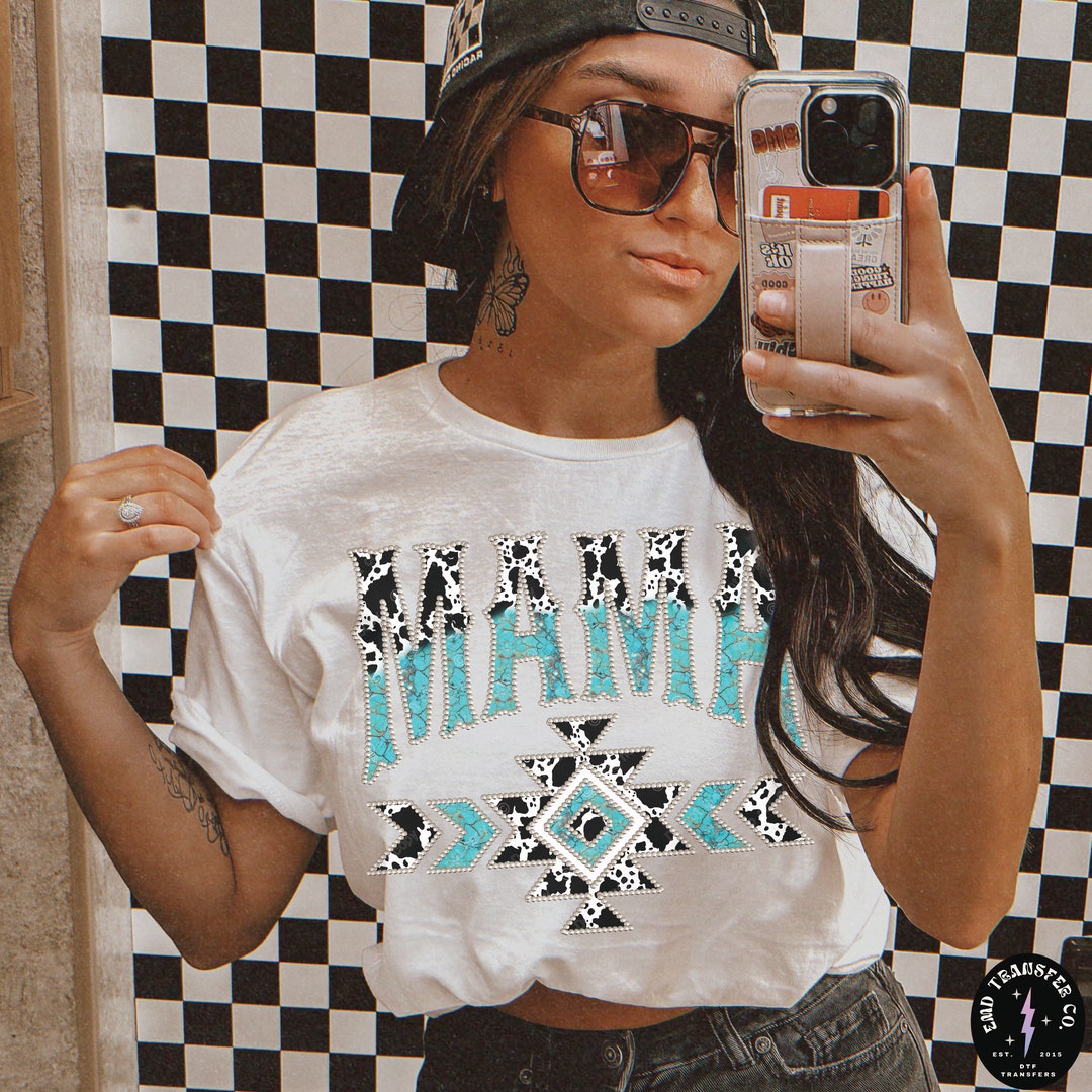 Mama Turquoise Cow Print DTF TRANSFER | Ready to Press | Direct to Film ...