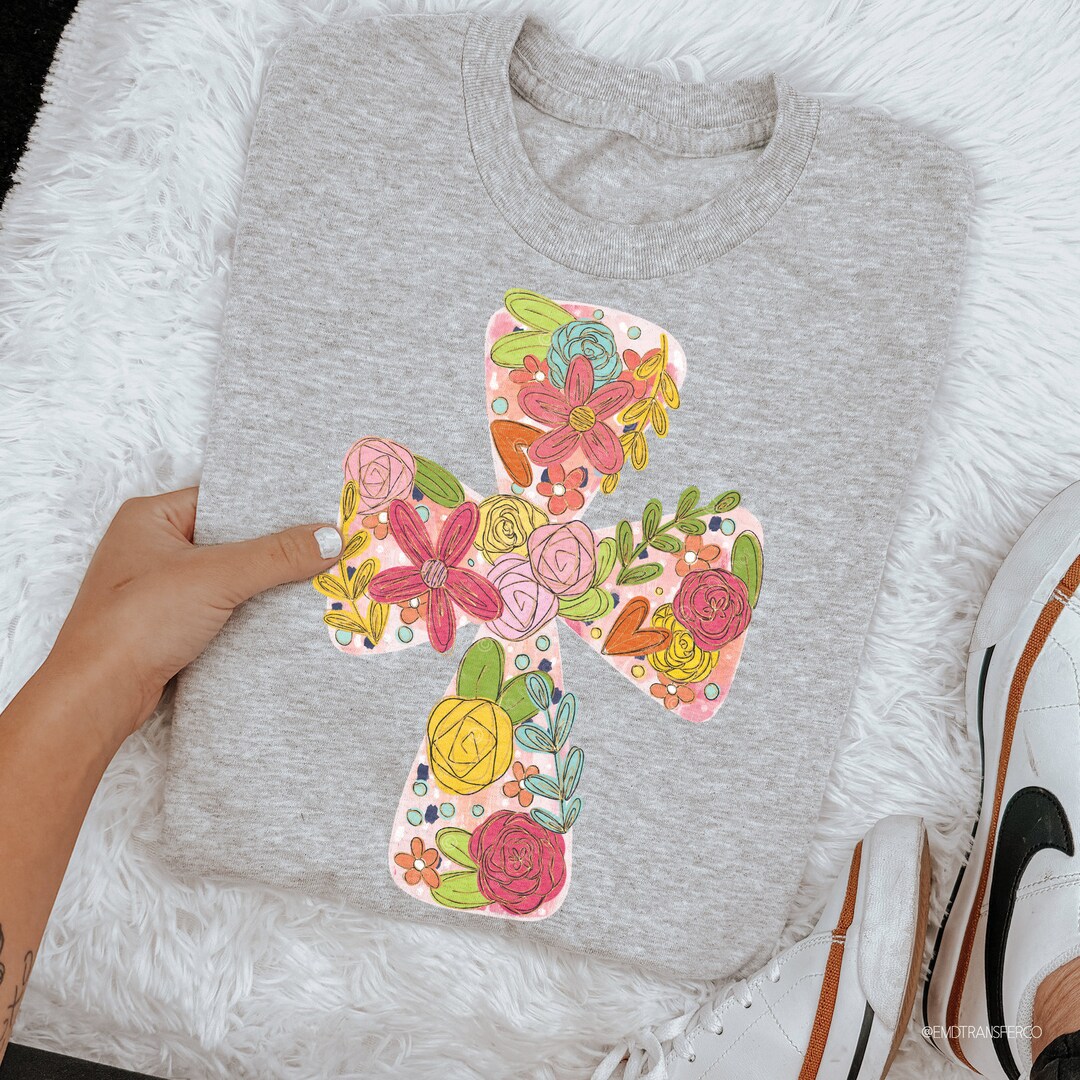 Floral Cross DTF Transfer Ready to Press Direct to Film Cold Peel ...