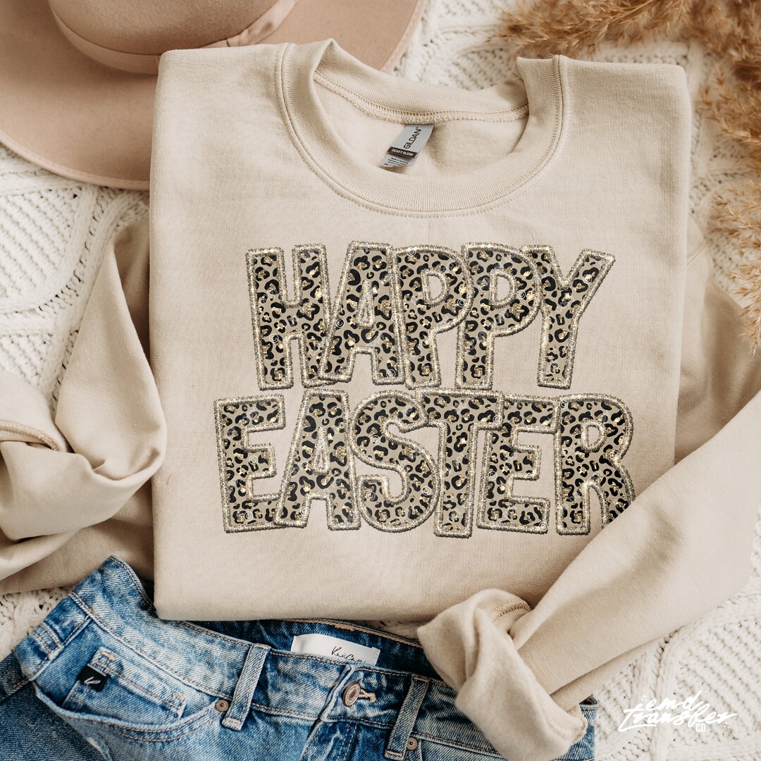 Happy Easter DTF Leopard Faux Embroidery DTF TRANSFER Direct to Film Ready to Press Cold Peel ...