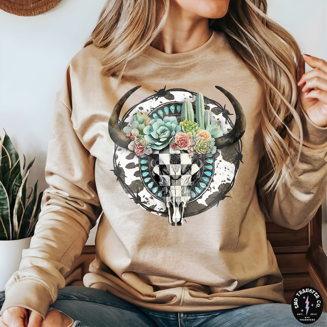 Western Turquoise Skull DTF Transfer Ready to Press Direct to Film Cold ...